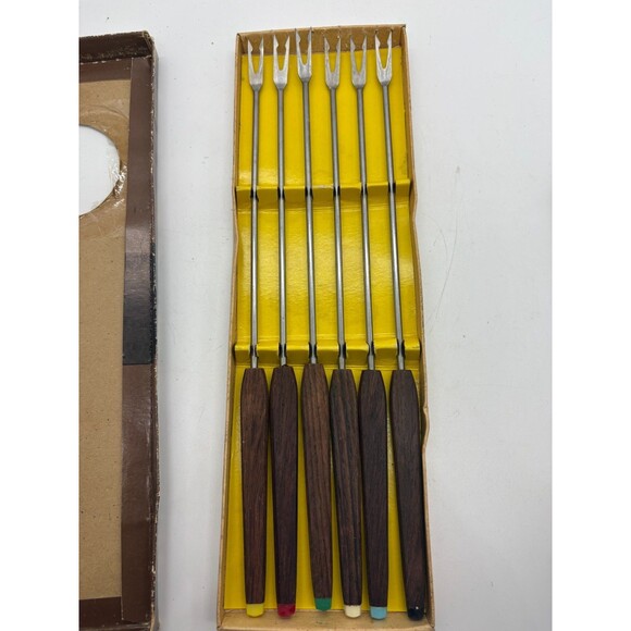 Unbranded | Other | Vintage Fondue Forks Set Of 6 Stainless Steel Wood ...